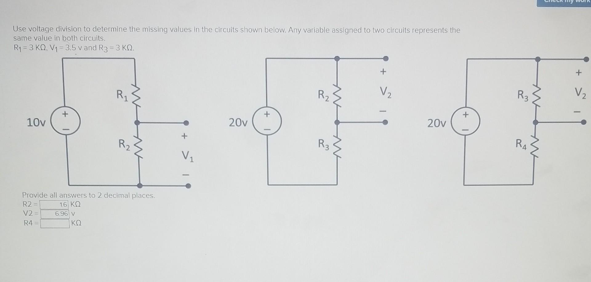 Solved Use voltage division to determine the missing values | Chegg.com