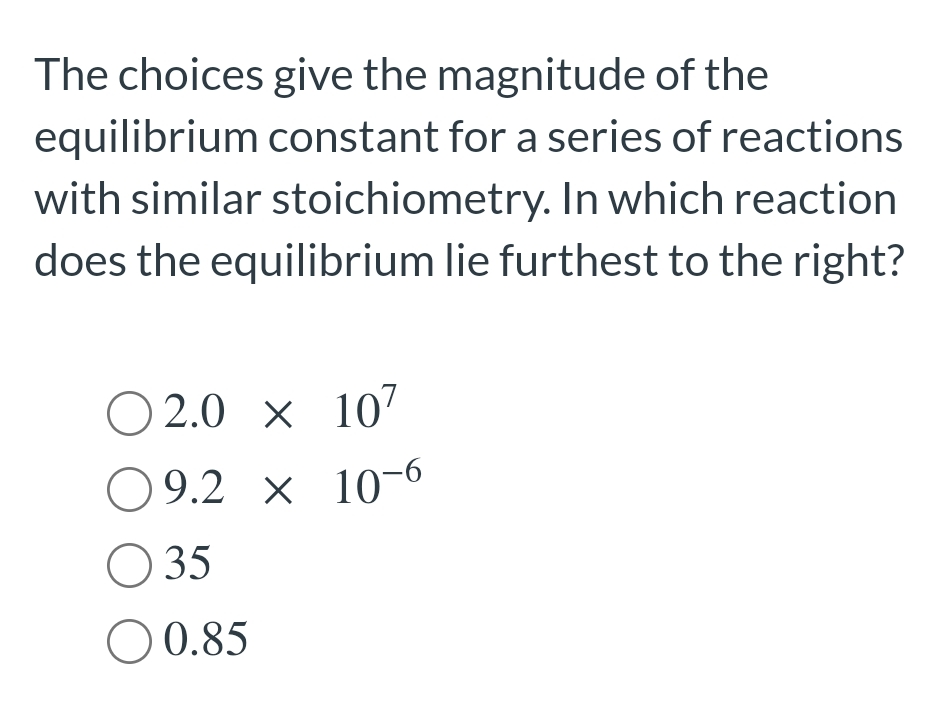 Solved The choices give the magnitude of the equilibrium | Chegg.com