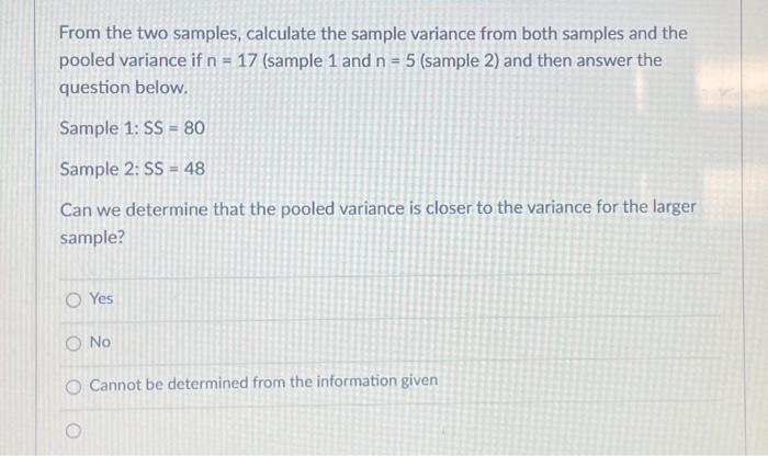 From the two samples, calculate the sample variance | Chegg.com
