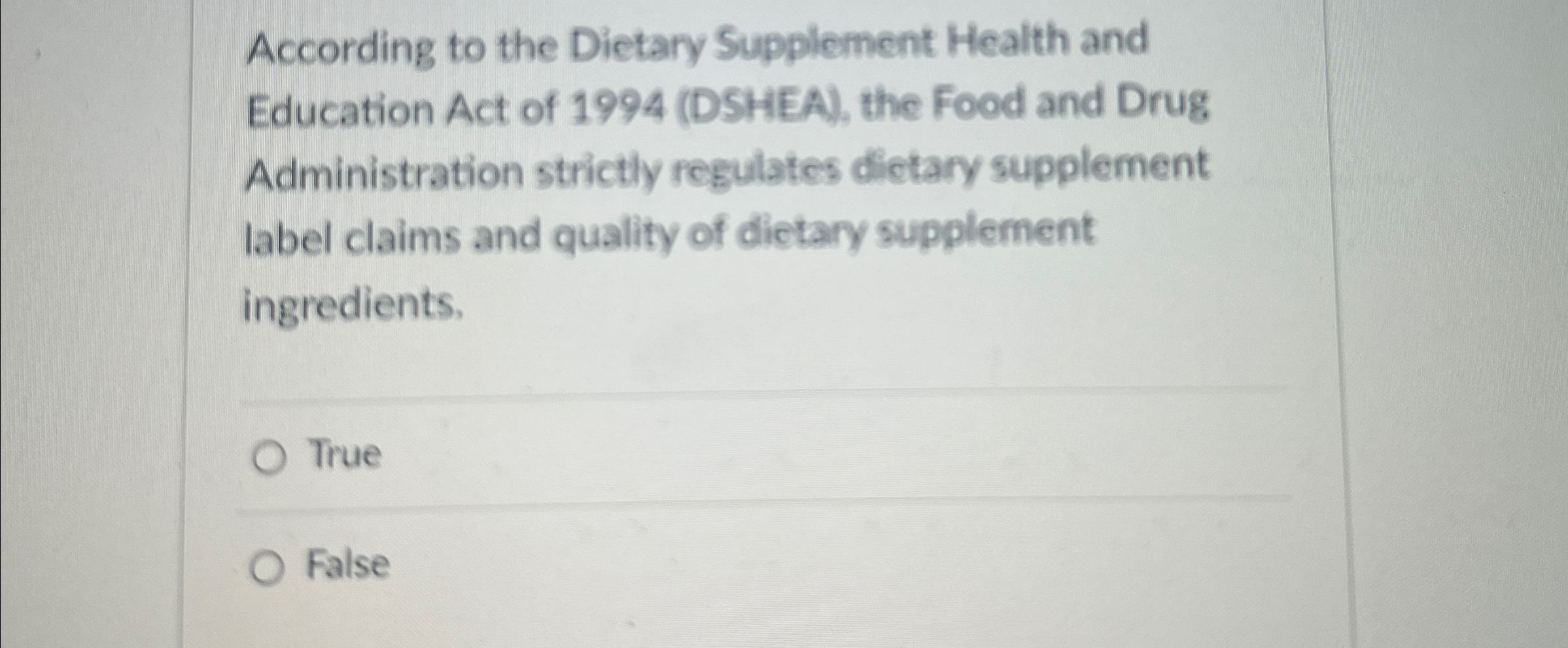 Solved According to the Dietary Supplement Health and | Chegg.com