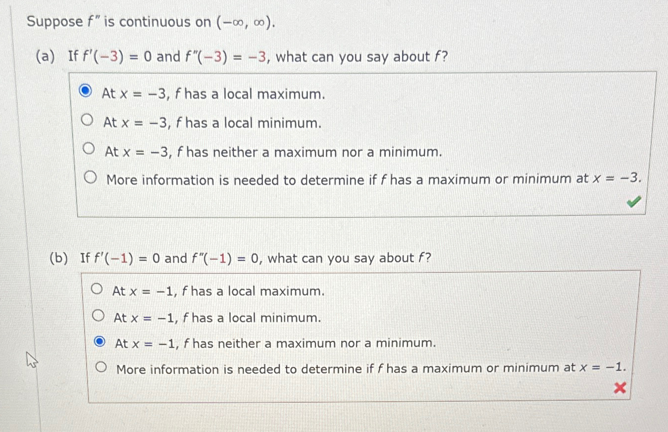 Solved Suppose f'' ﻿is continuous on (-∞,∞).(a) ﻿If f'(-3)=0 | Chegg.com