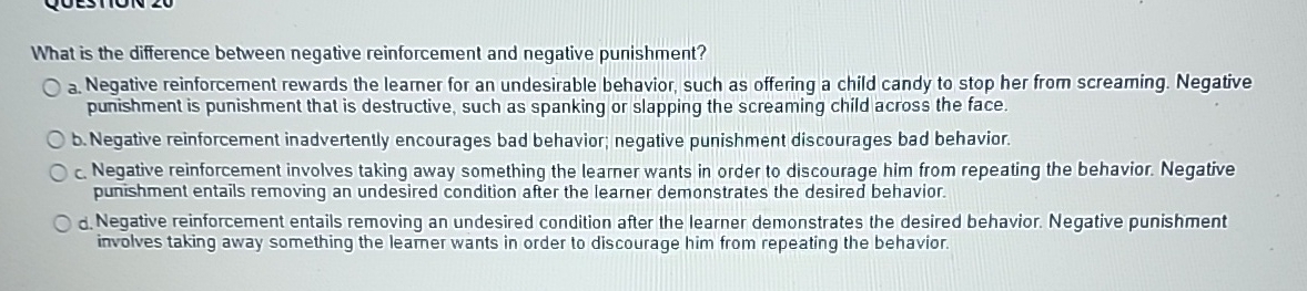 Solved What is the difference between negative reinforcement | Chegg.com