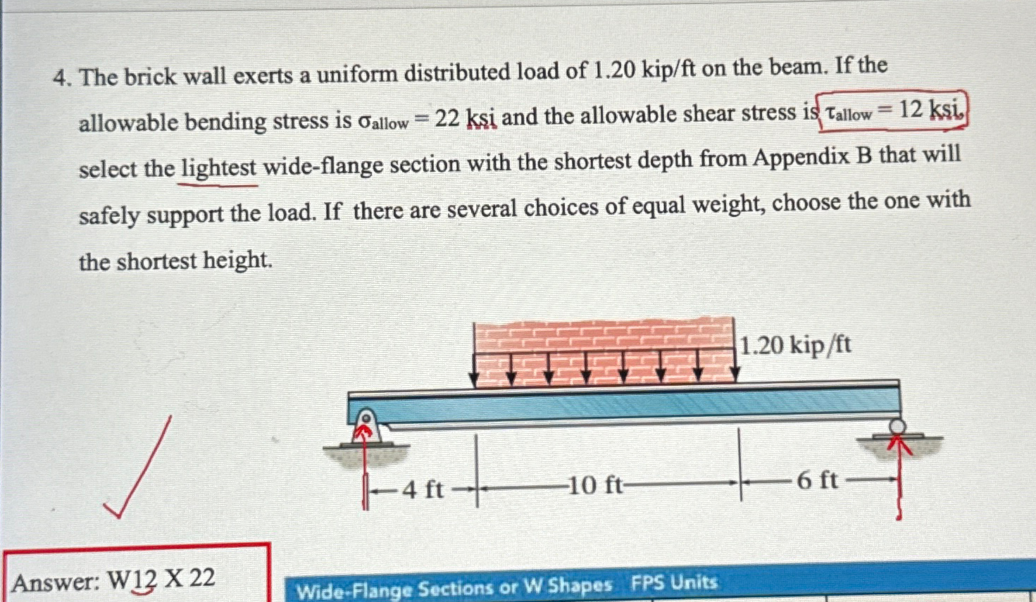 Solved The brick wall exerts a uniform distributed load of | Chegg.com