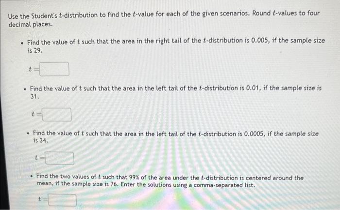 Solved Use the Student's t-distribution to find the t-value | Chegg.com