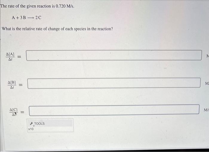 Solved The rate of the given reaction is 0.720M/s. A+3 B 2C | Chegg.com