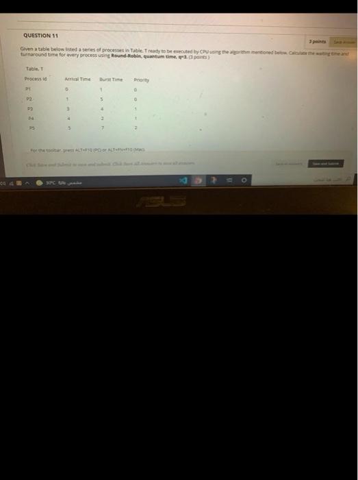 Solved QUESTION 11 Given a table below isted a series of | Chegg.com