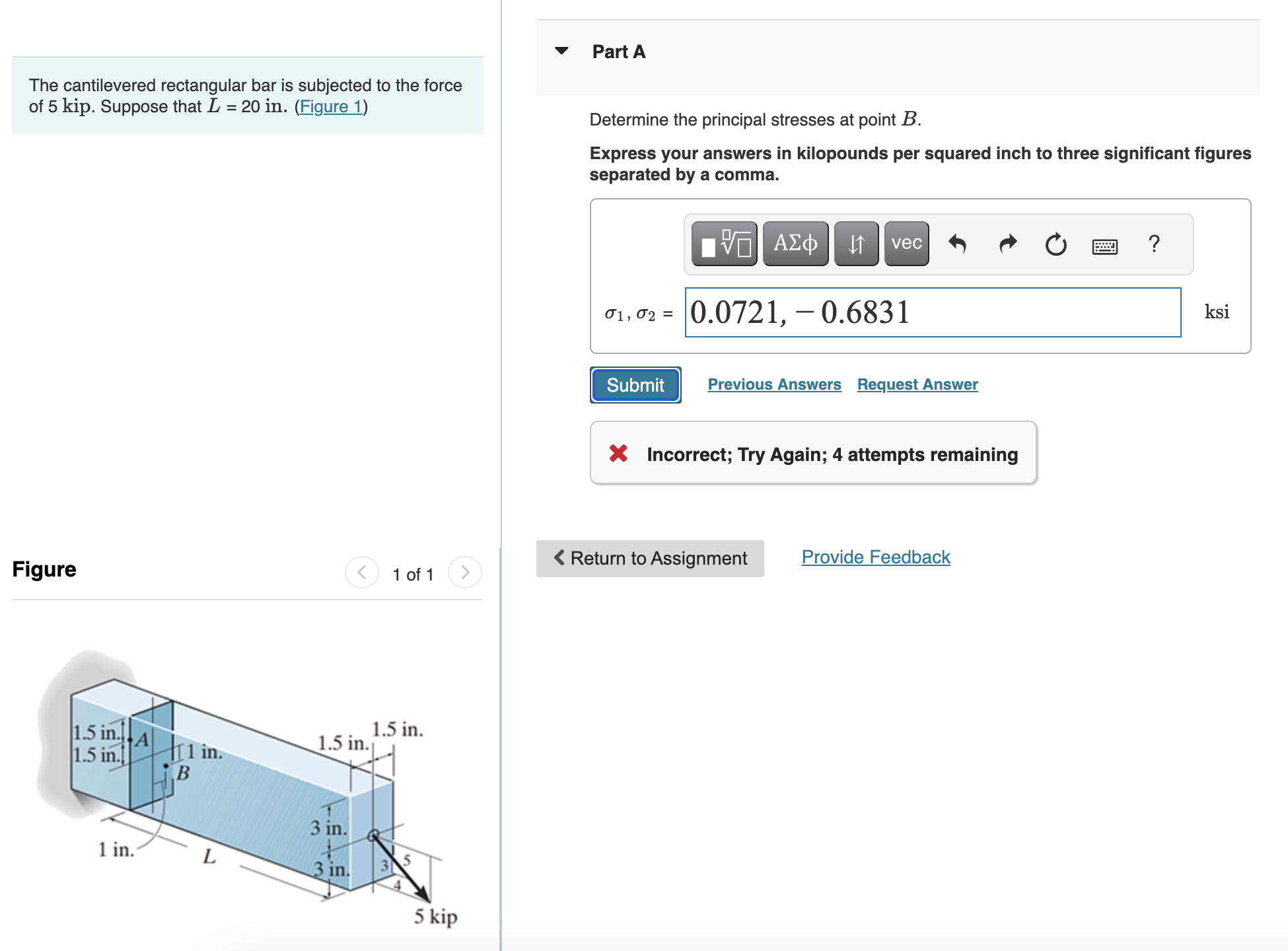 Solved Part AThe cantilevered rectangular bar is subjected | Chegg.com