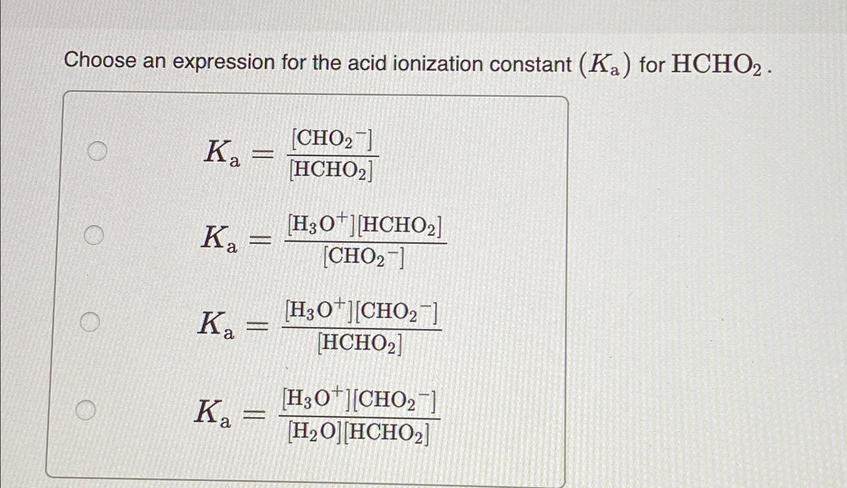 Solved Choose an expression for the acid ionization constant | Chegg.com