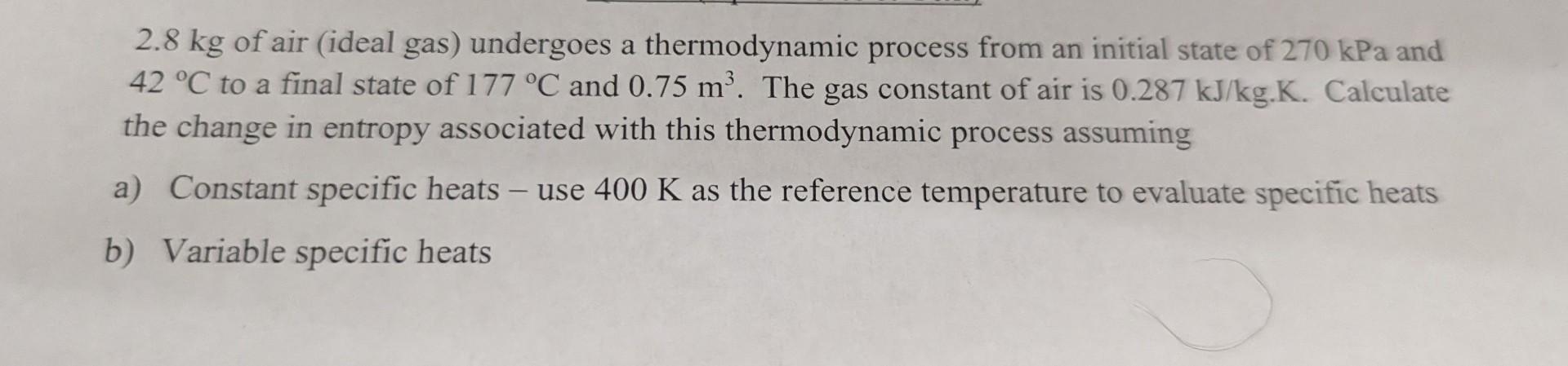 Solved 2.8 kg of air (ideal gas) undergoes a thermodynamic | Chegg.com