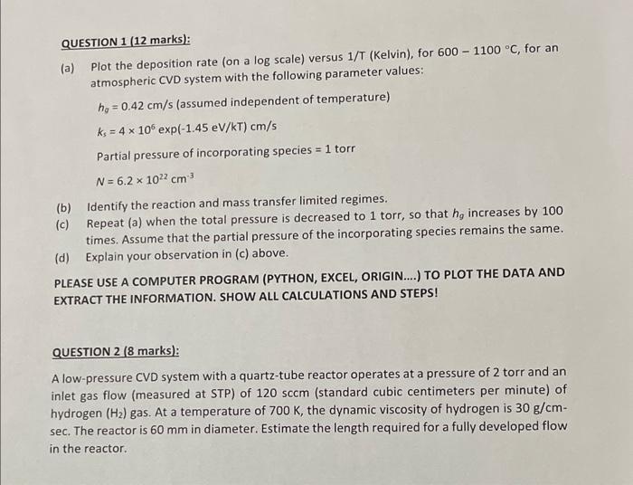 Solved QUESTION 1 (12 marks): (a) Plot the deposition rate | Chegg.com