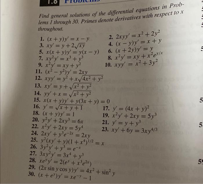 Solved Find general solutions of the differential equations | Chegg.com