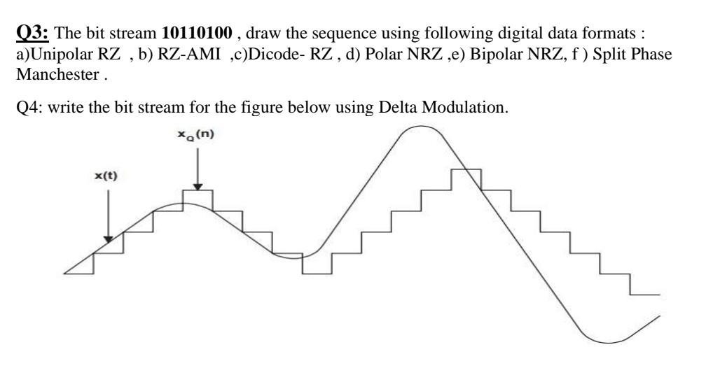 Solved Q3 The Bit Stream 10110100 Draw The Sequence Using