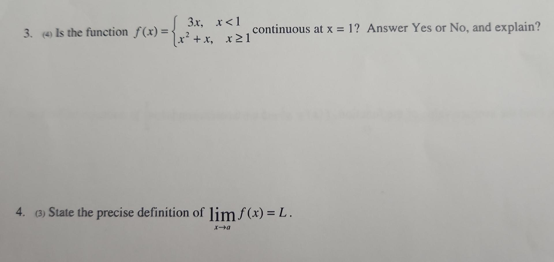 Solved 3. (4) Is the function f(x)={3x,x