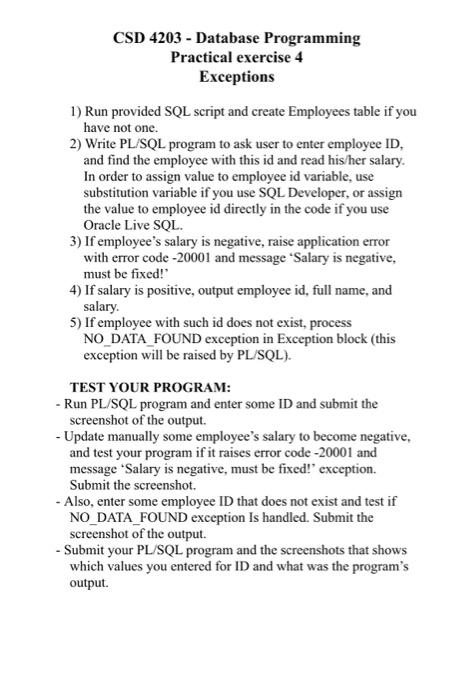 Solved CSD 4203 - Database Programming Practical exercise 4 | Chegg.com