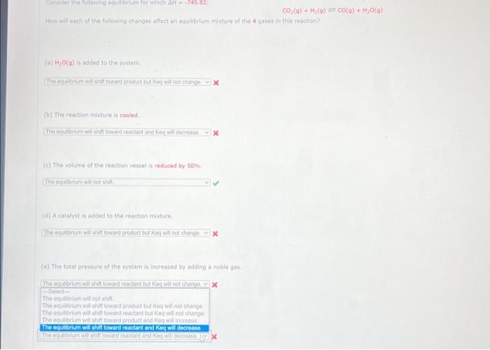 Solved CO2(g)+H3(g)=CO(g)+H2O(θ) How will eachi of the | Chegg.com