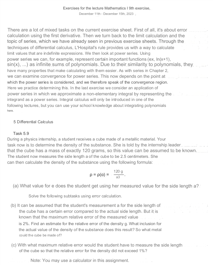 Solved Exercises for the lecture Mathematics I 9th | Chegg.com