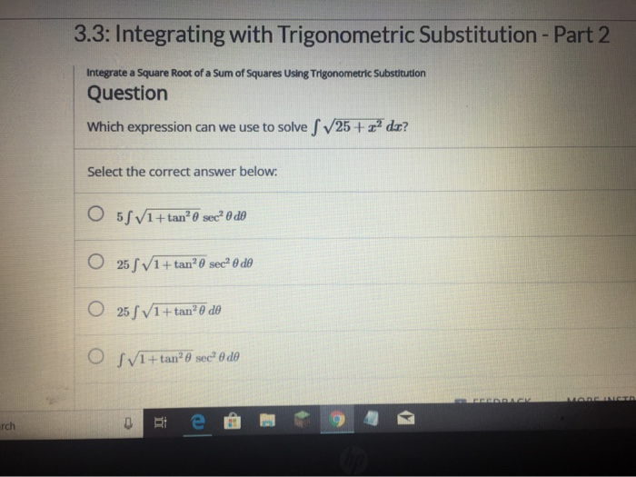 Solved 3.3: Integrating with Trigonometric Substitution - | Chegg.com