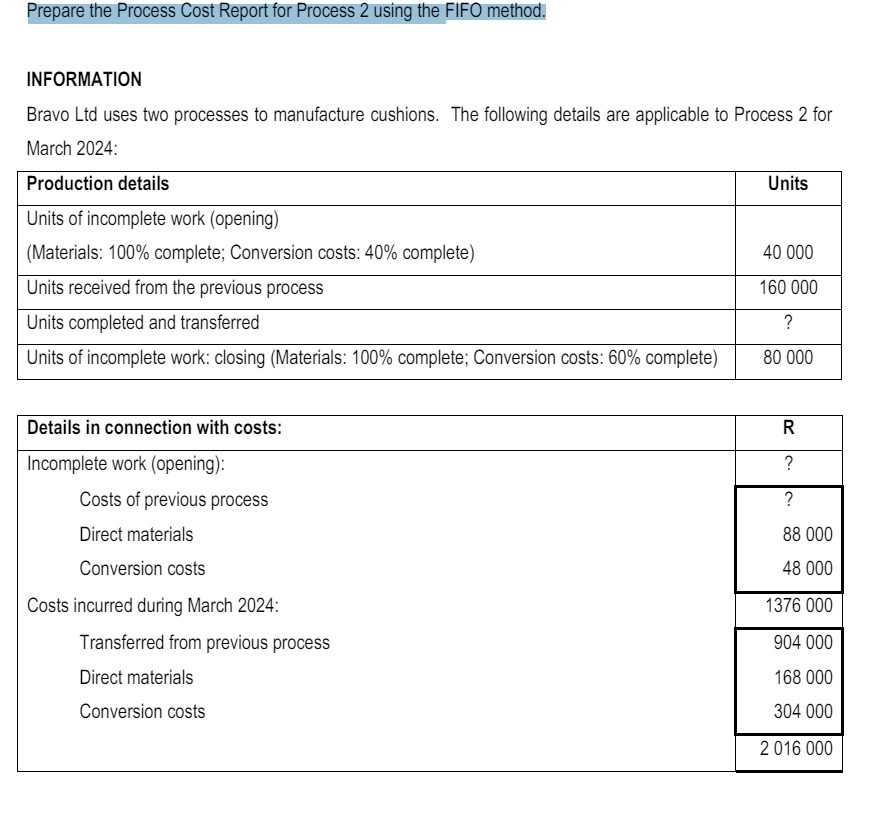 Solved Prepare the Process Cost Report for Process 2 ﻿using | Chegg.com