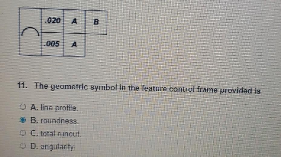 Solved .020 B 005 11. The geometric symbol in the feature | Chegg.com