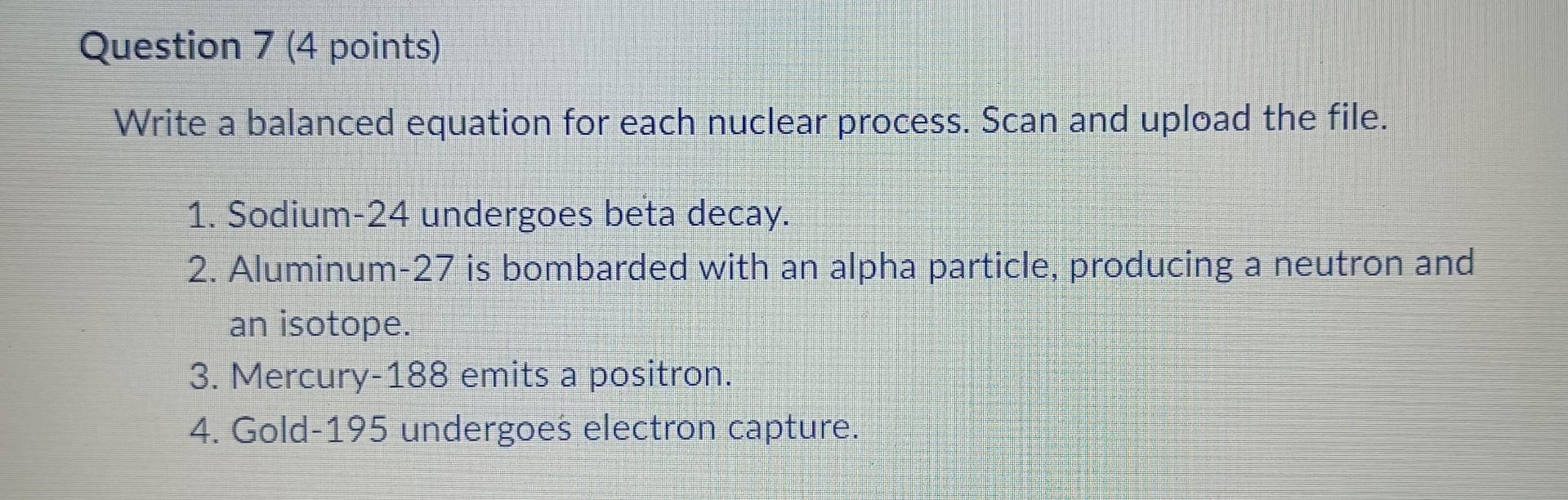 Solved Question 7 (4 points) Write a balanced equation for | Chegg.com