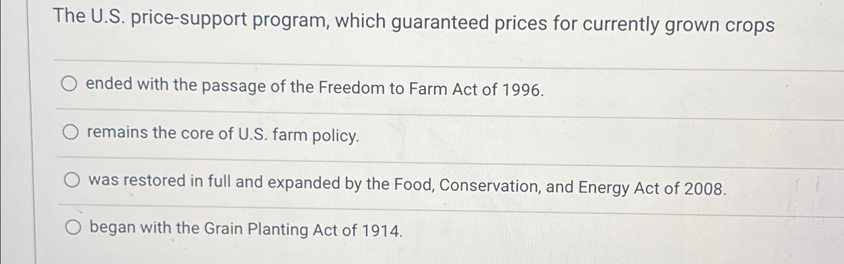 Solved The U.S. ﻿price-support program, which guaranteed | Chegg.com