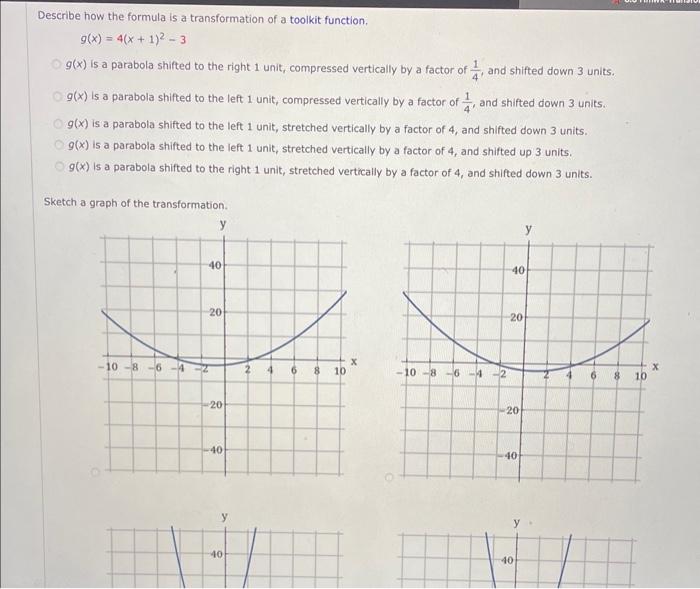 Solved Describe how the formula is a transformation of a | Chegg.com