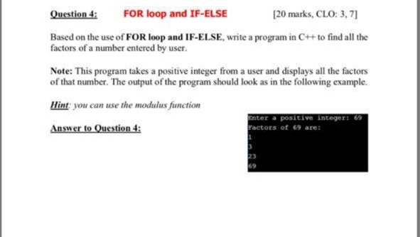 Solved Question 4: FOR loop and IF-ELSE [20 marks, CLO: 3,7) | Chegg.com