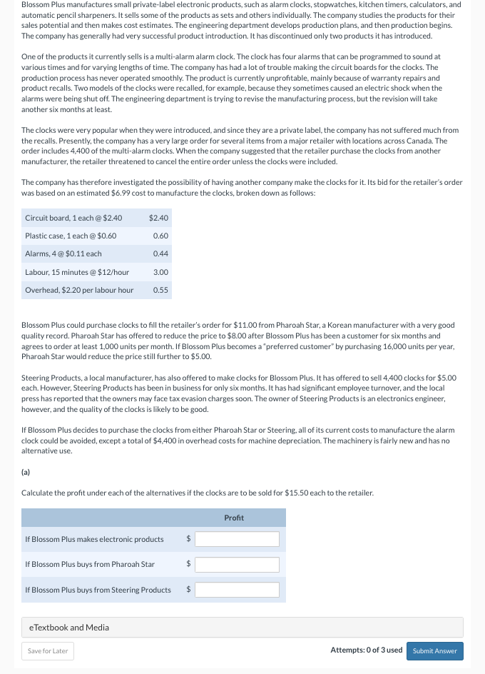 Solved Blossom Plus manufactures small private-label | Chegg.com