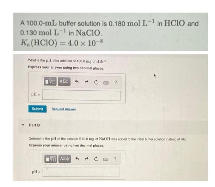 Solved A 100.0-ml buffer solution is 0.180 mol L-1 in HCIO | Chegg.com