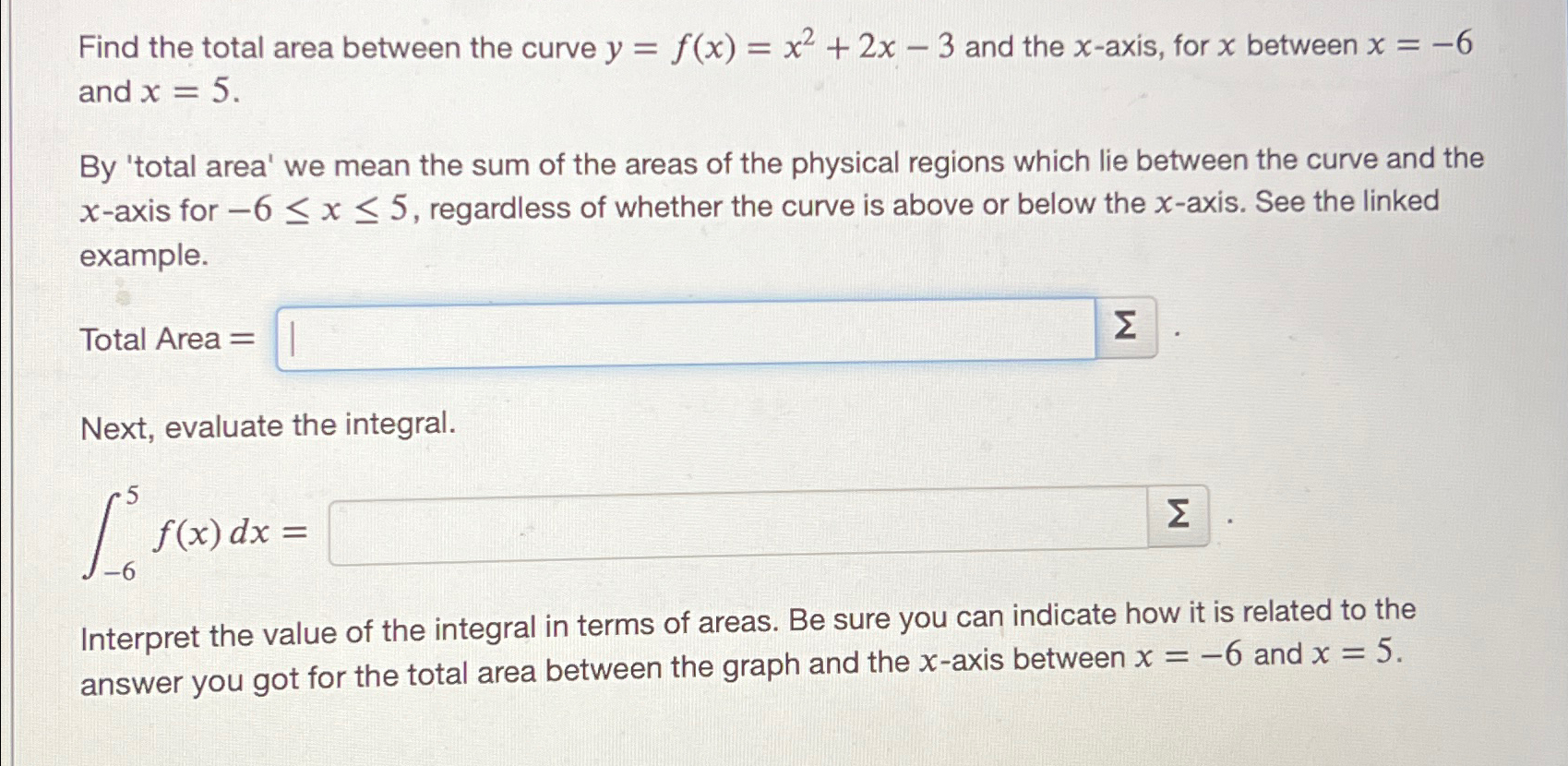 Solved Find the total area between the curve y=f(x)=x2+2x-3 | Chegg.com