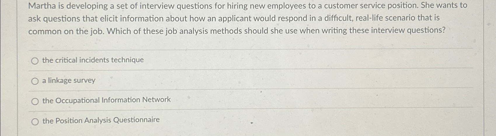 Solved Martha is developing a set of interview questions for | Chegg.com