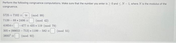 Solved Perform the following congruence computations. Make | Chegg.com