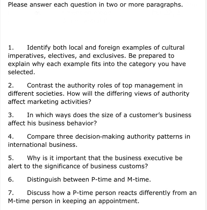 Solved Please answer each question in two or more | Chegg.com