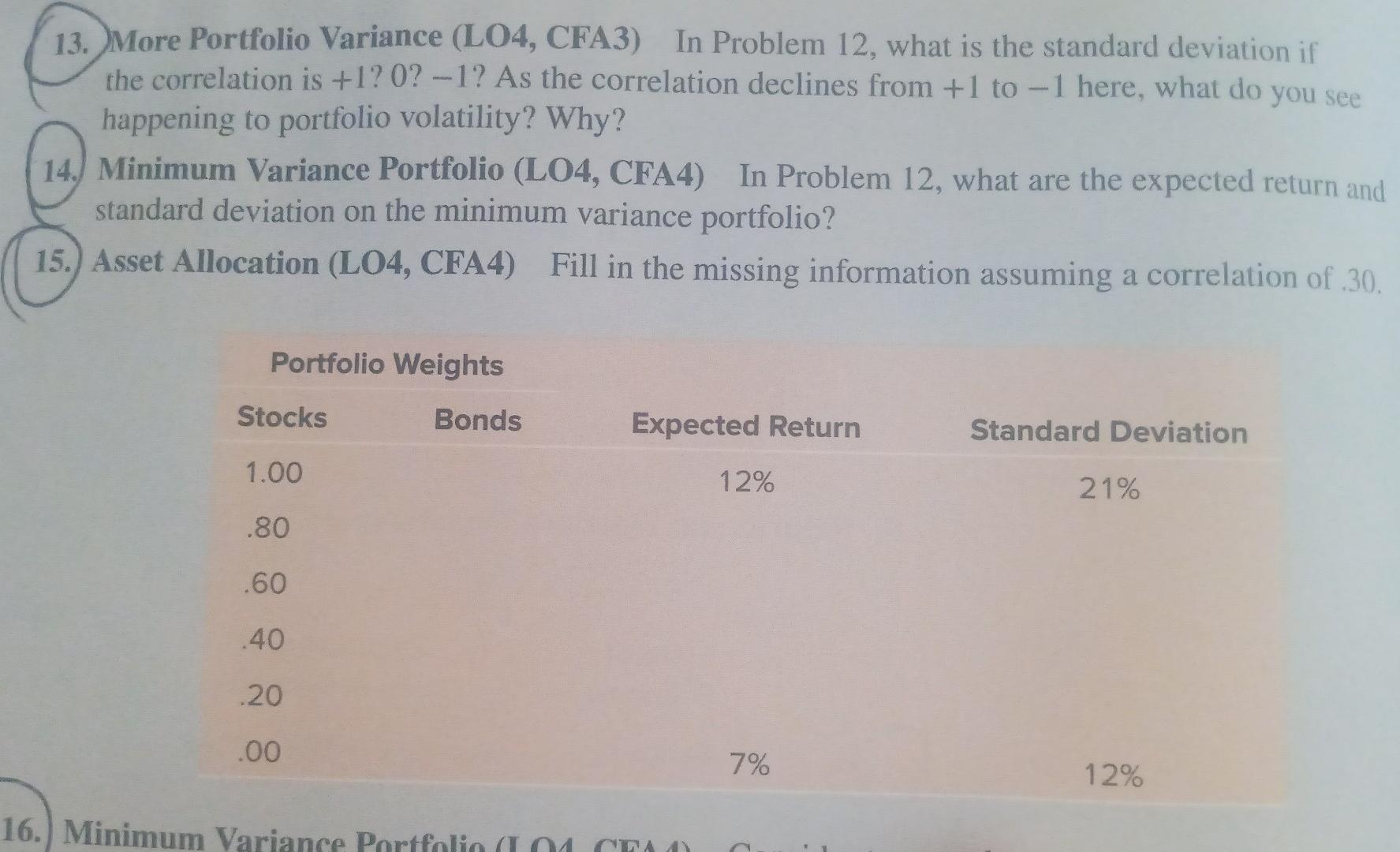 Solved 1. Expected Returns (L01, CFA1) Use the following | Chegg.com