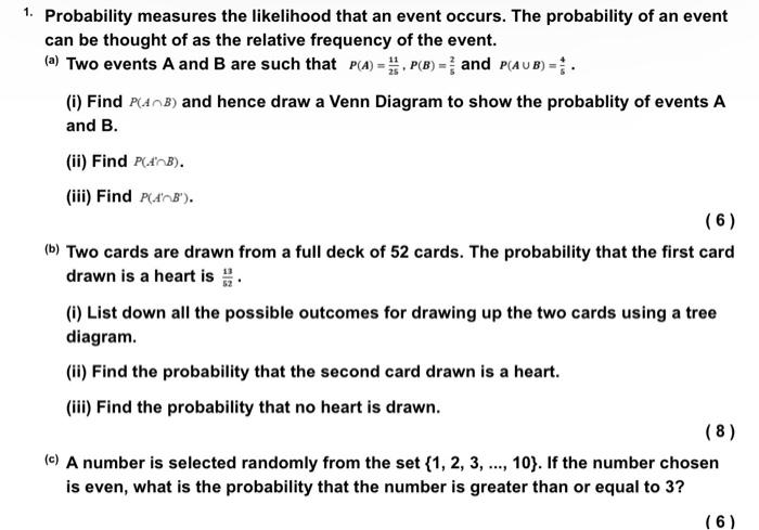 Solved Probability measures the likelihood that an event | Chegg.com