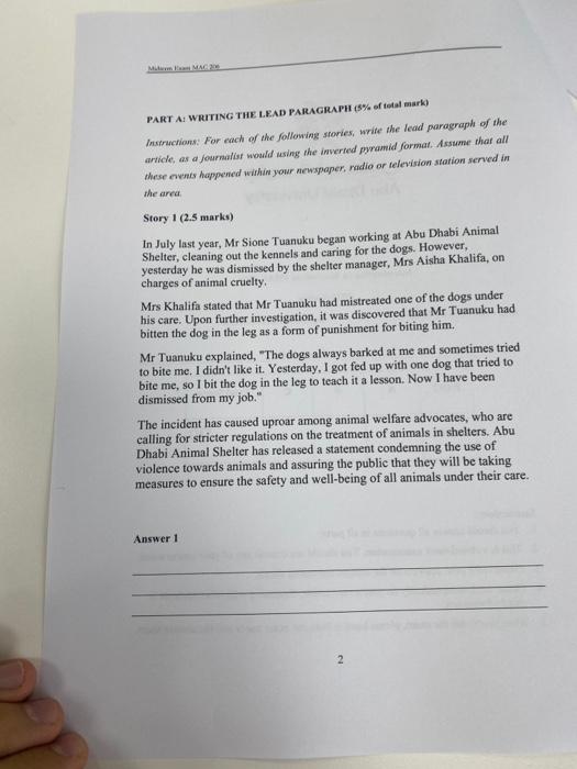 PART A: WRITING THE L.EAD PARAGRAPH (S\% of total | Chegg.com