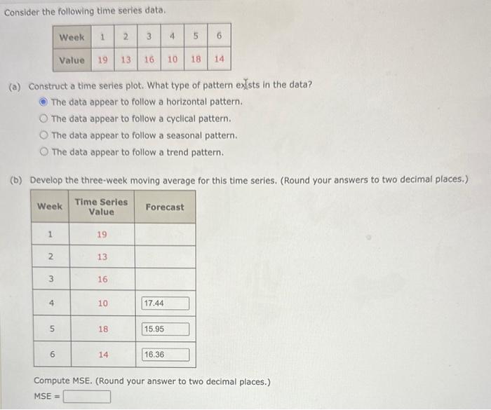 Solved Consider the following time series data. (a) | Chegg.com
