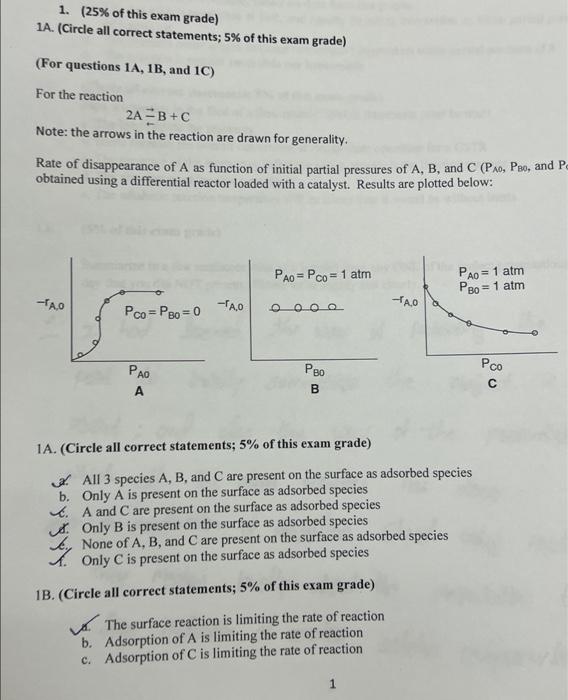 Solved 1. (25% of this exam grade) 1A. (Circle all correct | Chegg.com