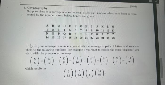 Solved 4. Cryptography (10M) Suppose there is a | Chegg.com