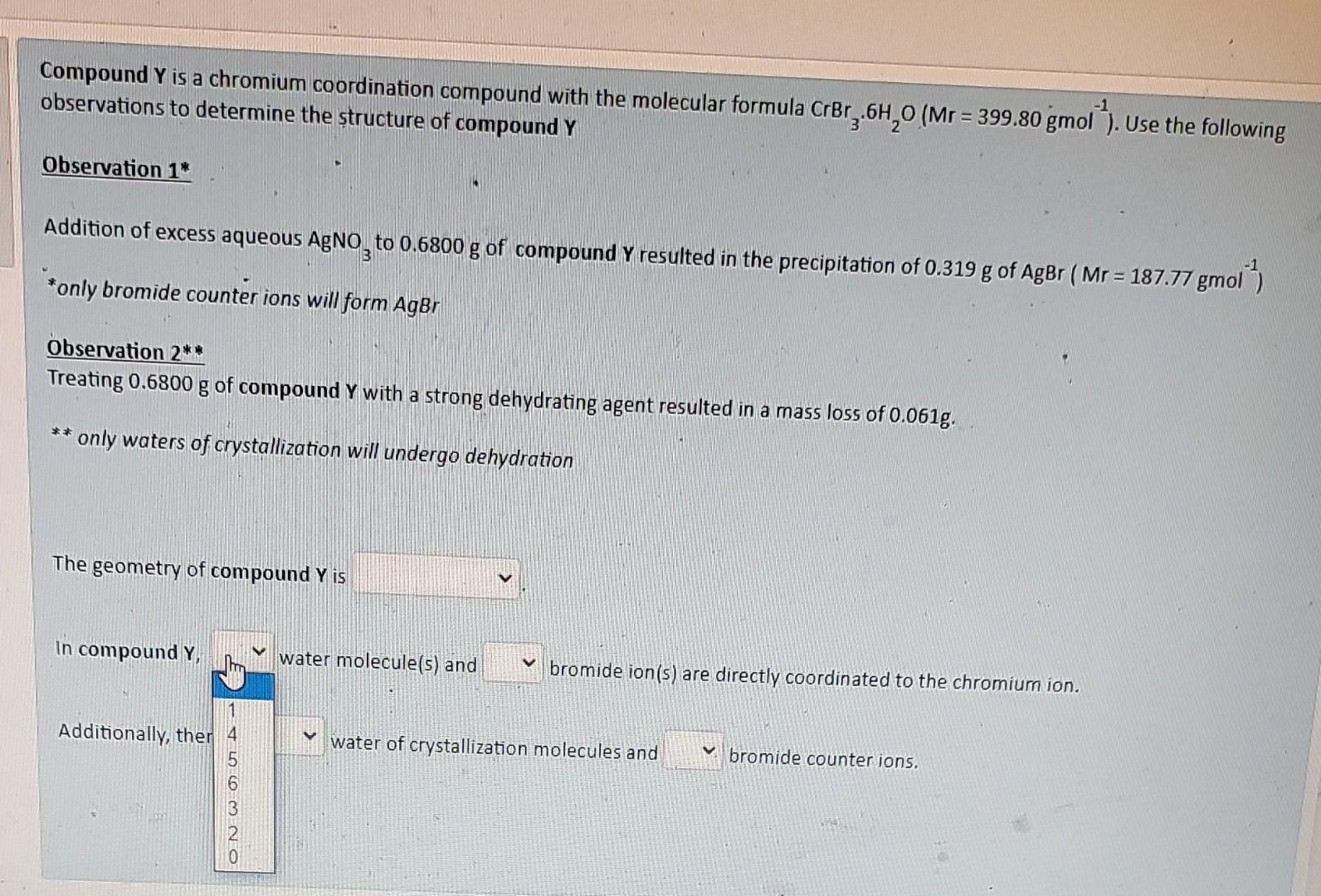 Solved Compound Y is a chromium coordination compound with | Chegg.com