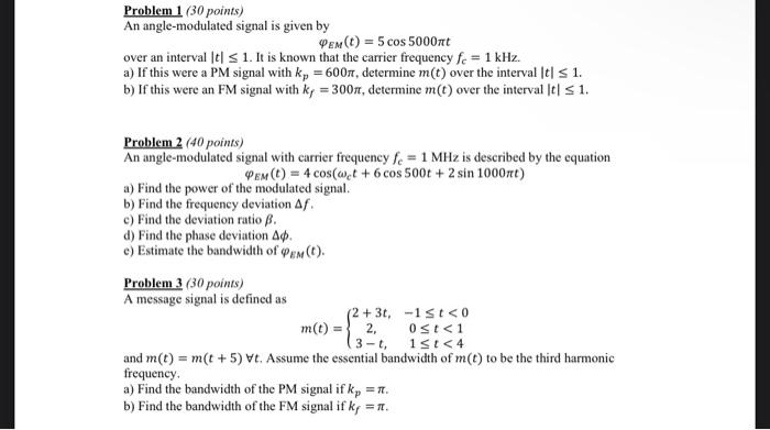 Solved Problem 1 (30 points) An angle-modulated signal is | Chegg.com