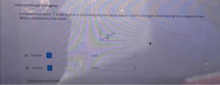 Solved A displacement vector r in the xy plane is 52.0 m | Chegg.com