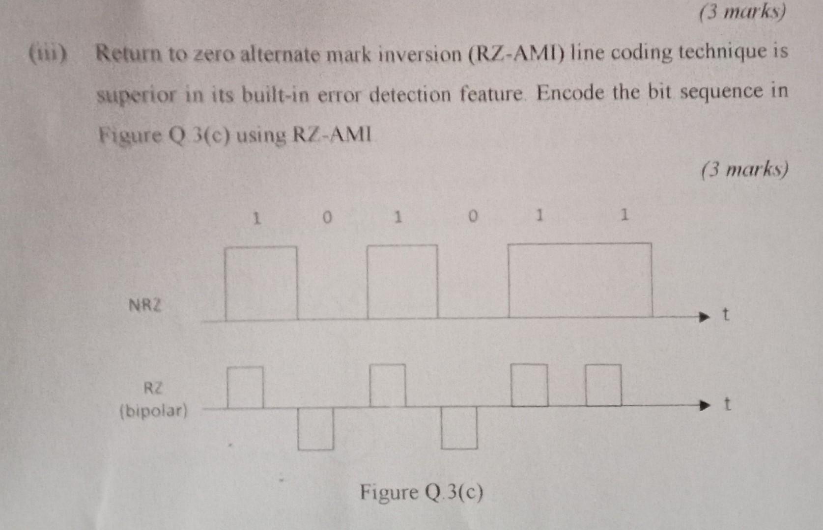 Solved iii) Return to zero alternate mark inversion (RZ-AMI) | Chegg.com