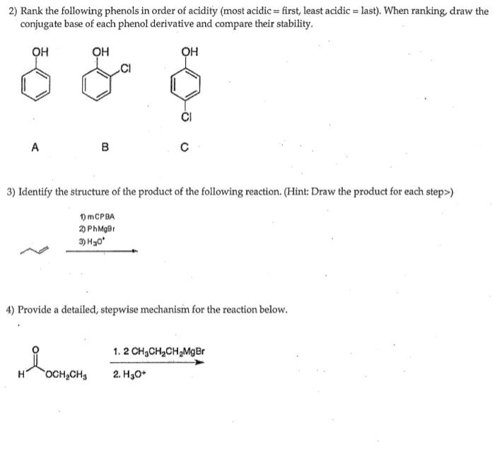 Solved 2) Rank the following phenols in order of acidity | Chegg.com