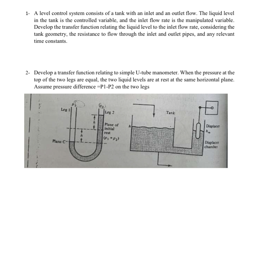 Solved 1- ﻿A level control system consists of a tank with an | Chegg.com