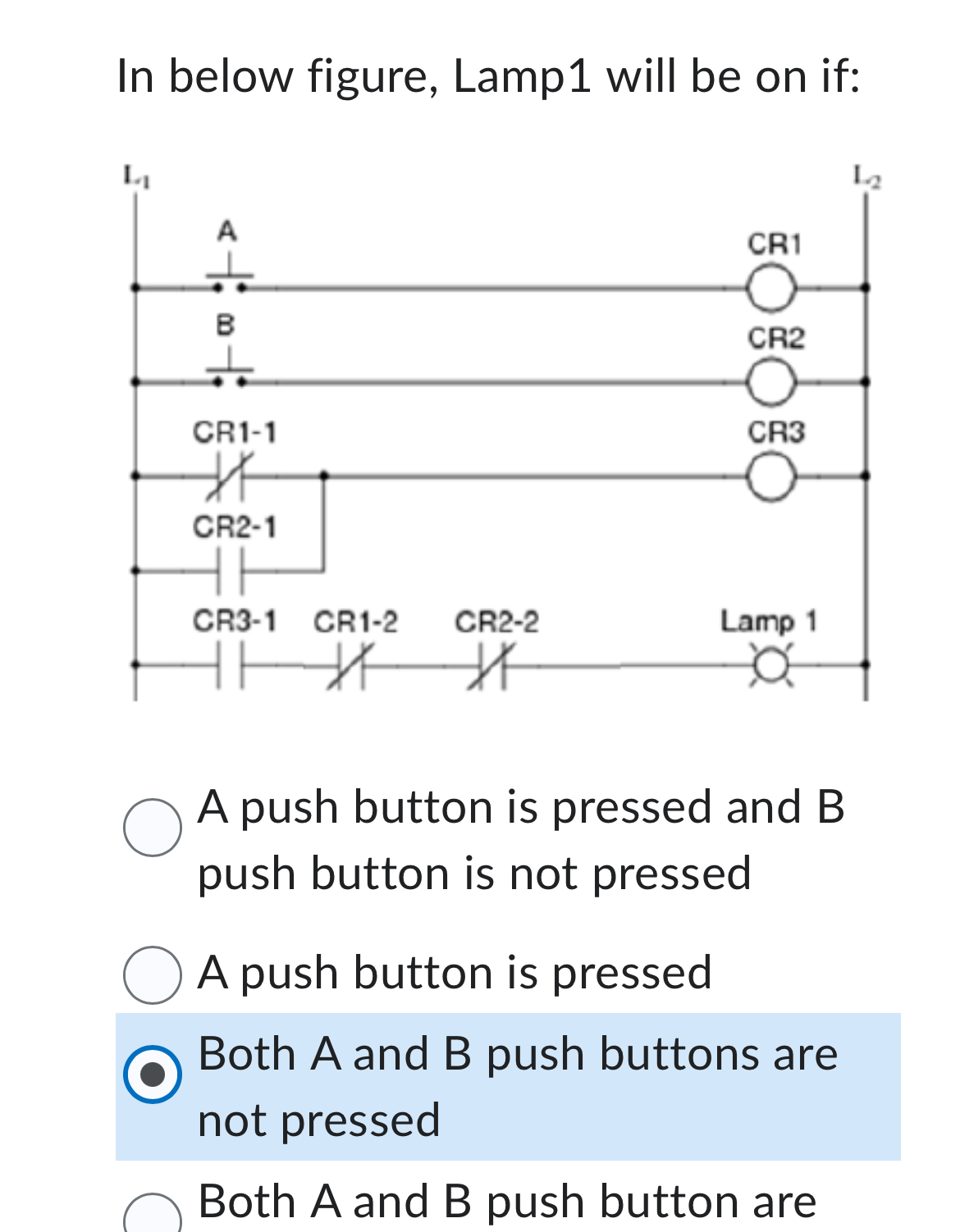 In below figure, Lamp1 ﻿will be on if:A push button | Chegg.com