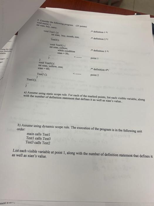 a) Assume using static scope rule. For cach of the | Chegg.com
