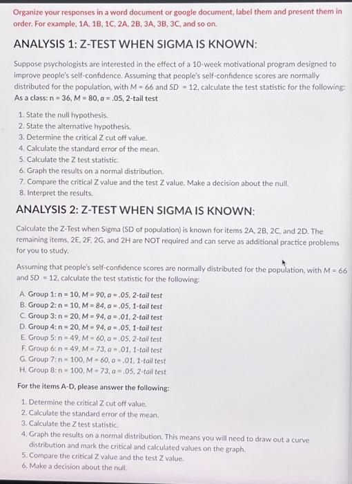 Solved Organize your responses in a word document or google | Chegg.com
