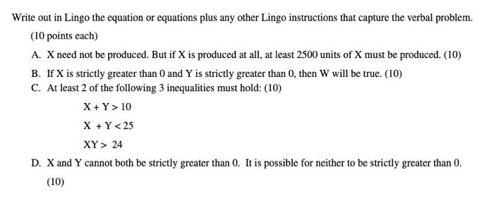 Solved Vrite out in Lingo the equation or equations plus any | Chegg.com