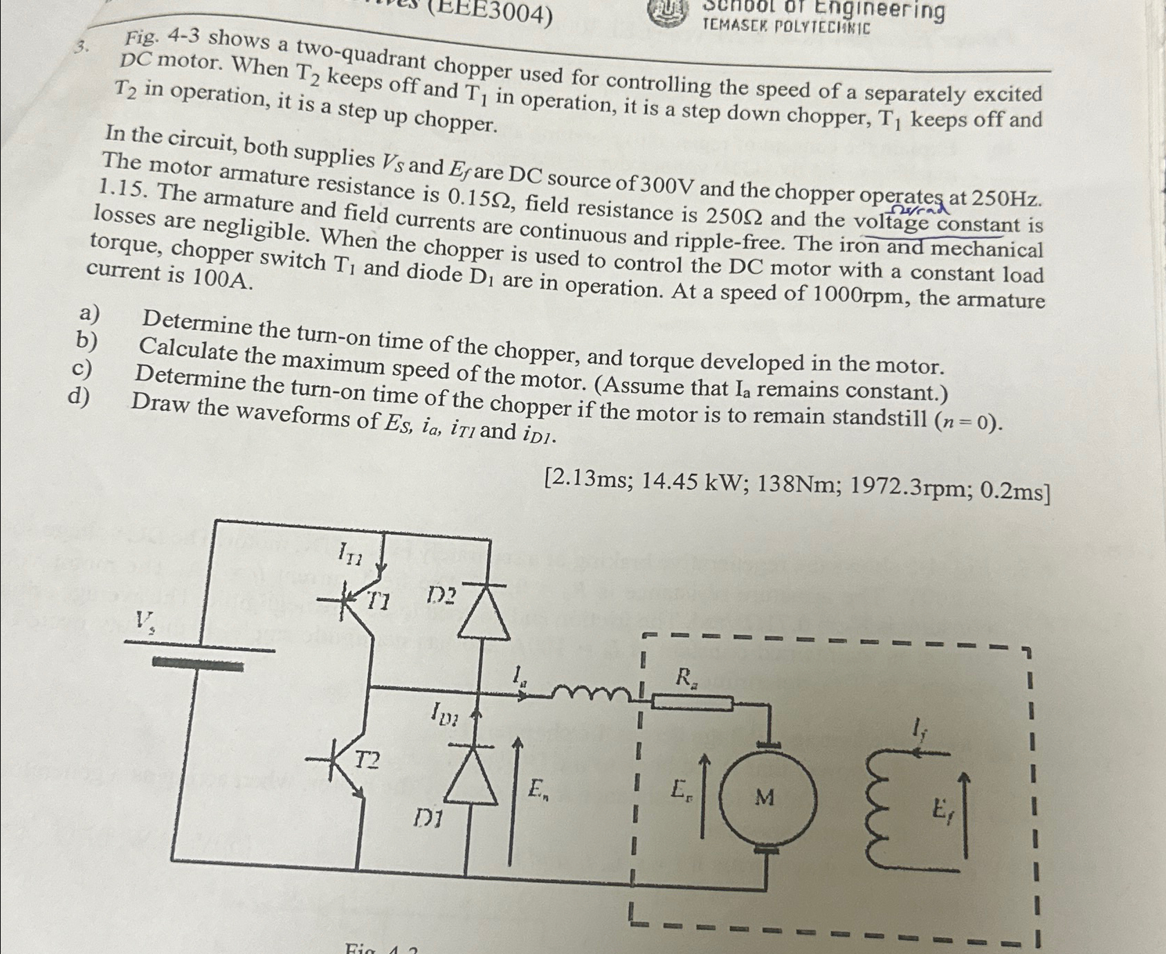 Solved Fig. 4-3 ﻿shows a two-quadrant chopper used for | Chegg.com